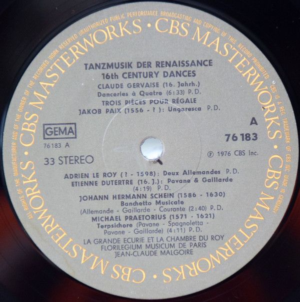 CBS Masterworks 76183 - 16th Century Dances From Court And Villa ...