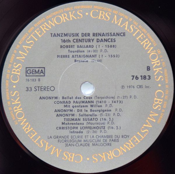 CBS Masterworks 76183 - 16th Century Dances From Court And Villa ...