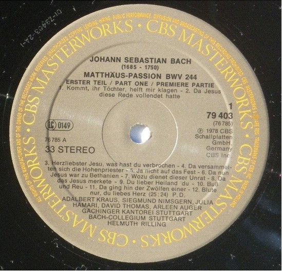 CBS Masterworks 79403 - Matthäus-Passion - Classical Music Records
